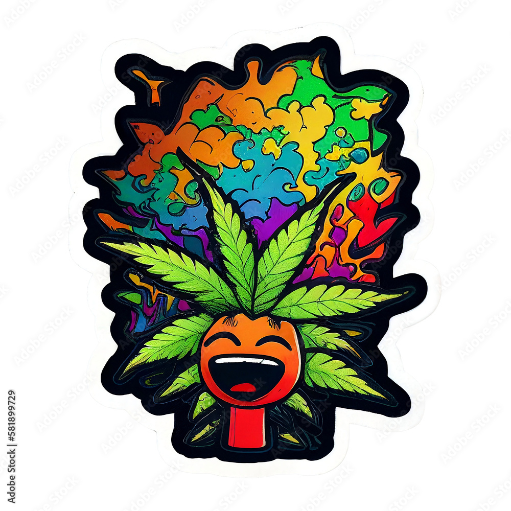 Colorful Weed Sticker of a Laughing Face with Marijuana Hair generative ...
