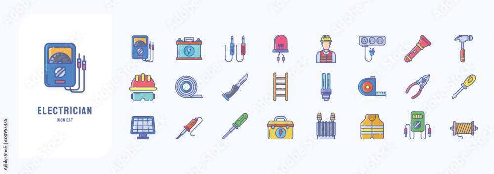 Electrician and electrical work icon set including icons like Ammeter ...