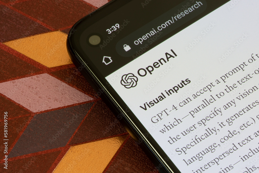 Portland, OR, USA - Mar 16, 2023: Webpage of OpenAI's GPT-4, introducing its new visual inputs ...