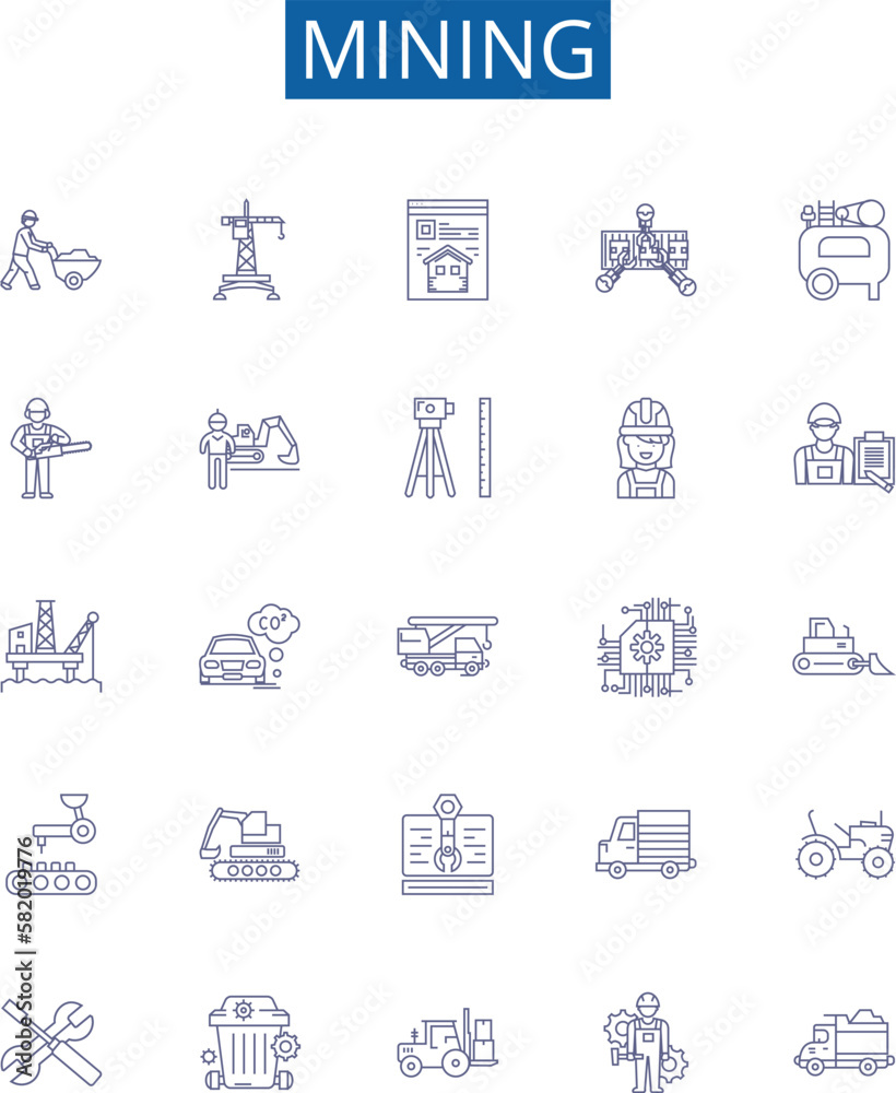 Mining line icons signs set. Design collection of Extracting, Digging ...