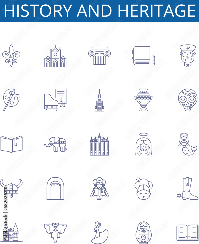 History and heritage line icons signs set. Design collection of ...