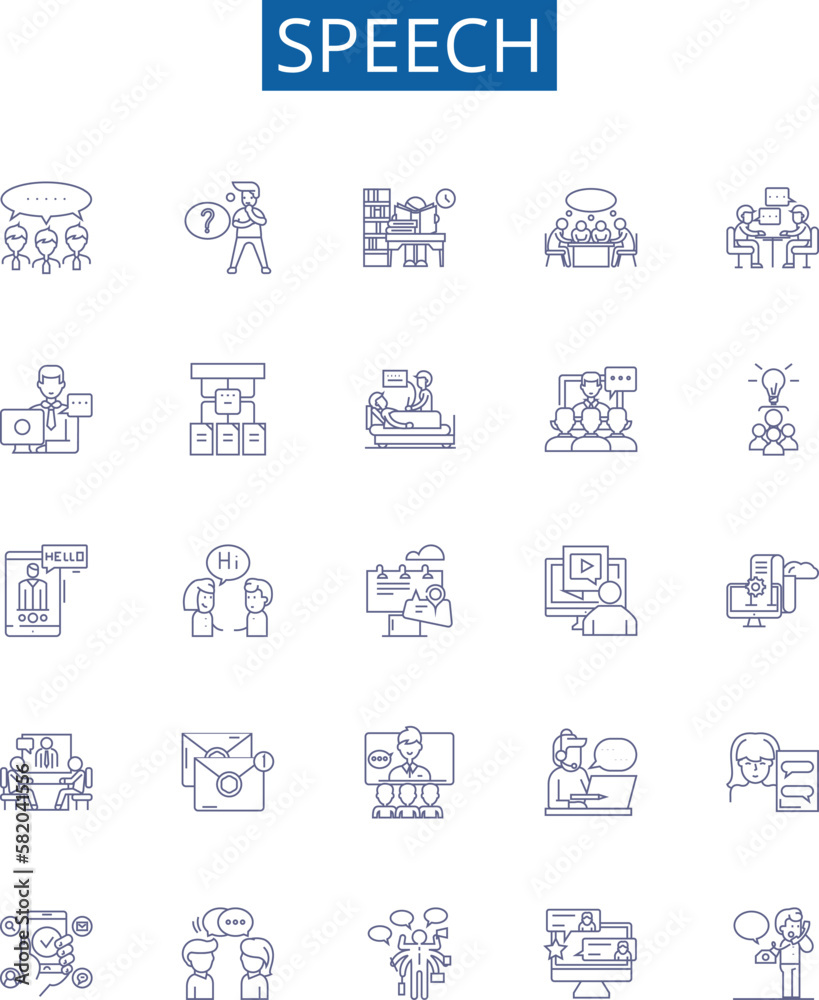 Speech line icons signs set. Design collection of Speech, Oral, Address, Oratory, Talk, Lecture ...