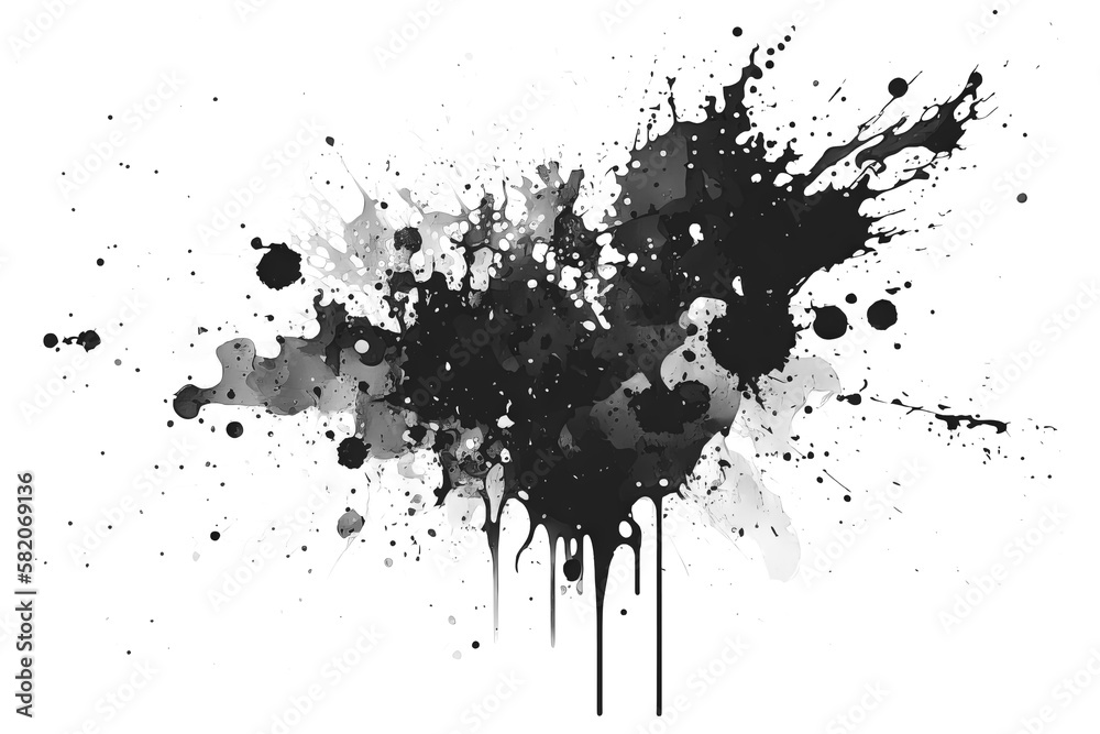 Black paint explosion on empty transparent background. Isolated ...