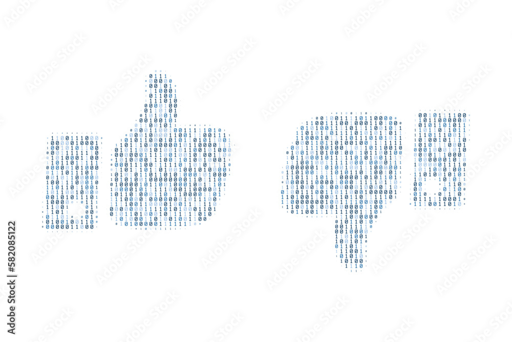 Thumbs up and down vector illustrations consist of a blue random ...
