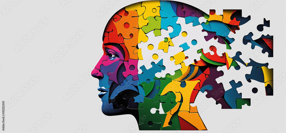 Human head profile and jigsaw puzzle, cognitive psychology or ...