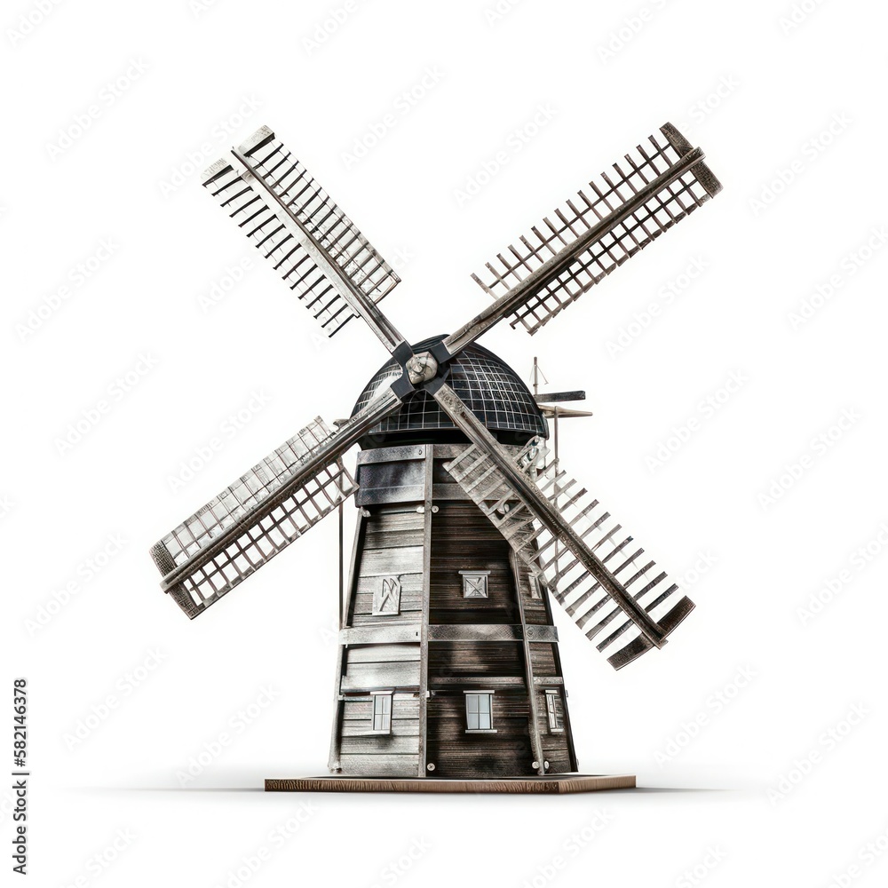 Traditional windmill isolated on white background, iconic structure ...