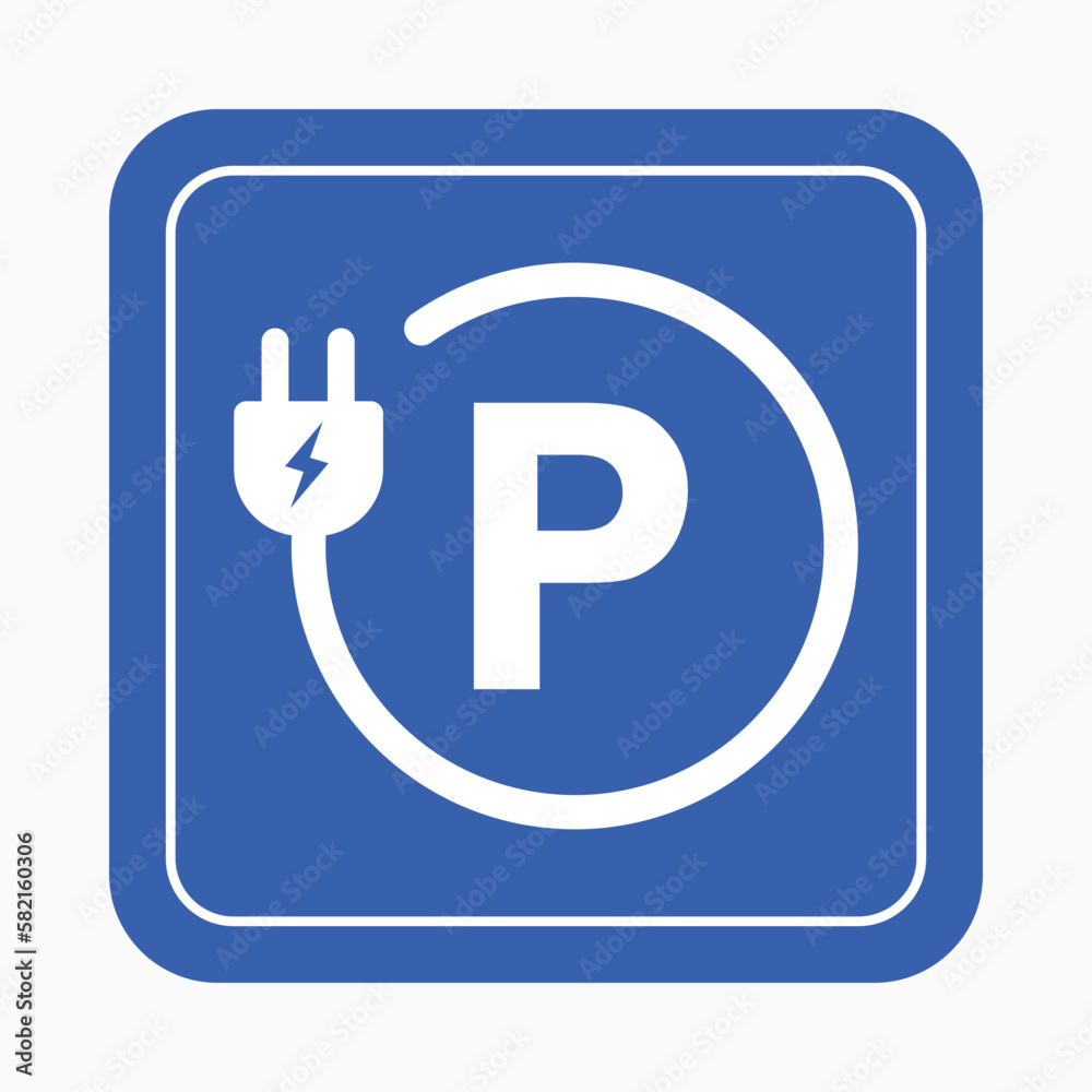 Parking sign concept vector with with electric car charging power plug ...