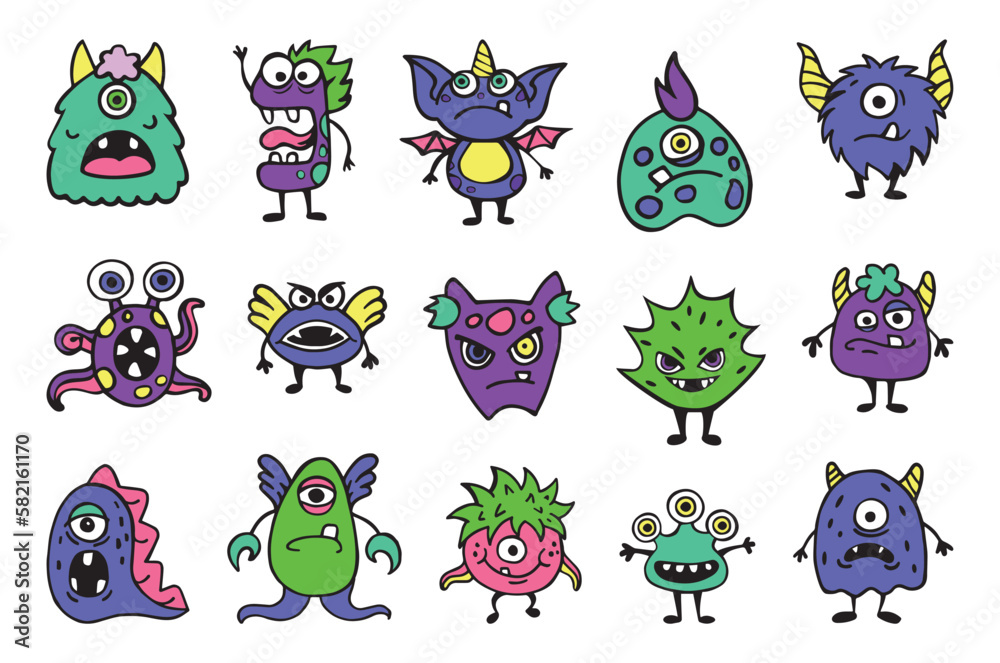 Cartoon baby monsters, face templates. Screaming aliens and halloween ...