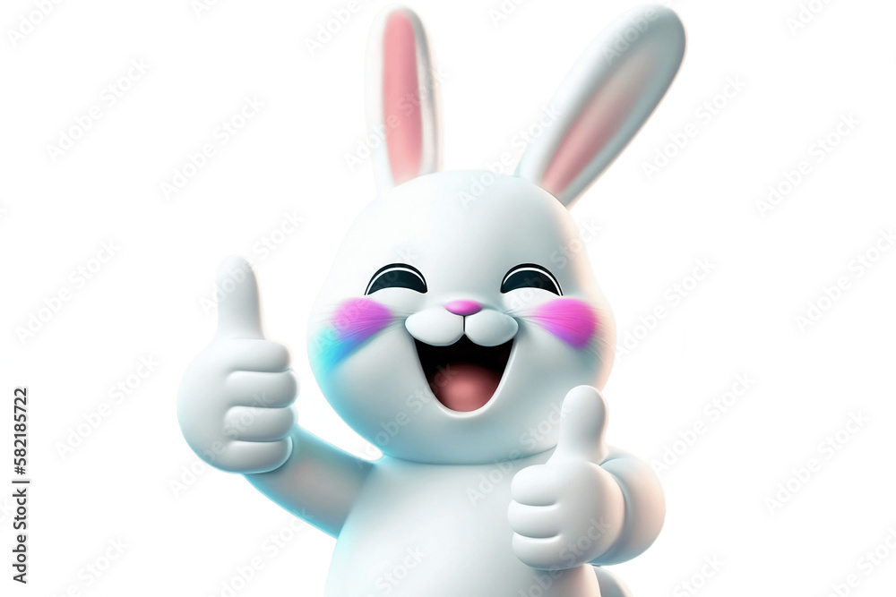 Happy cartoon Easter bunny with thumbs up on isolated on transparent ...