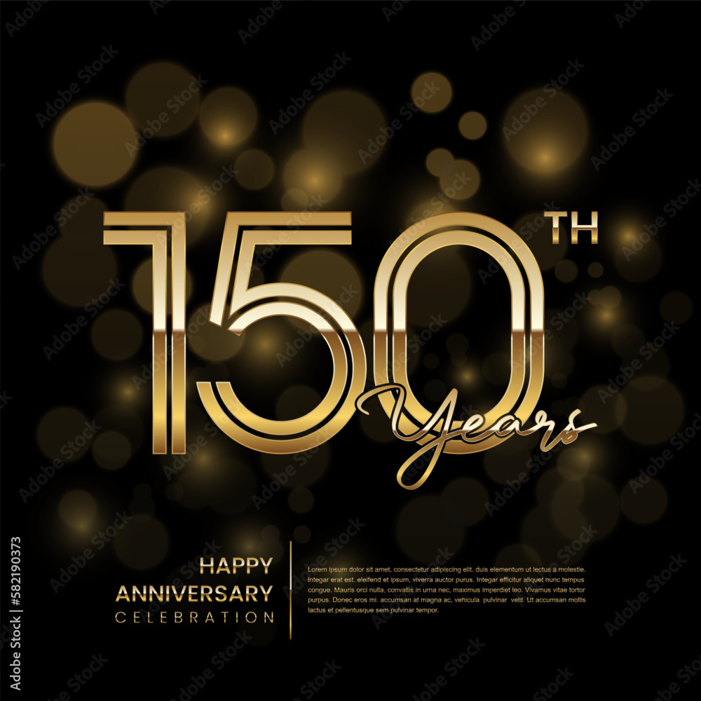 150th anniversary logo with double line style. Gold line art design ...