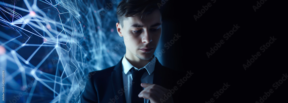 person using data analysis with network complex information from visualizing system.smart ...