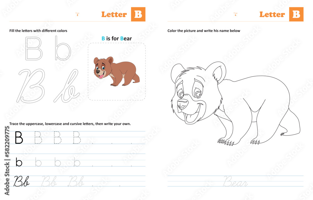 Letter B - Tracing and coloring letters: Animals by alphabet series ...