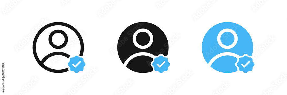 Verification profile icon. Confirm user symbol. Badge check mark signs ...