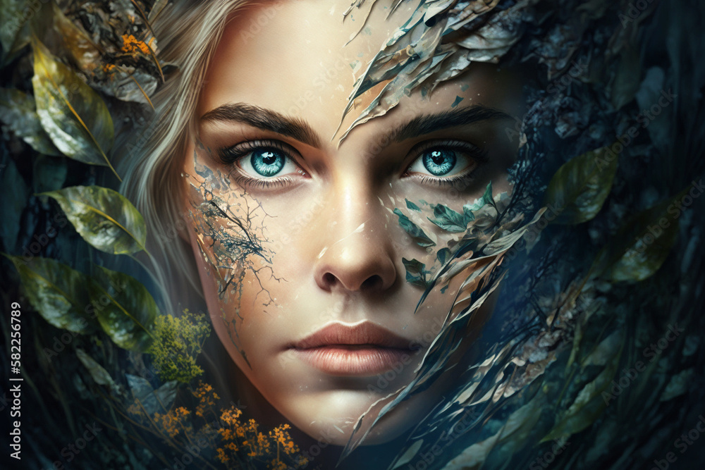 Beautiful Ai geneated Woman with Spring Floral elements morphing our of ...