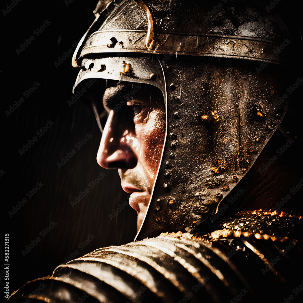 Side profile of Roman Centurion in full battle armour. Generative AI ...