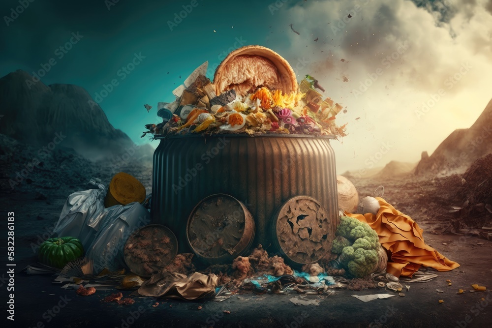 smelly garbage dump with rotting food and overflowing overflowing ...