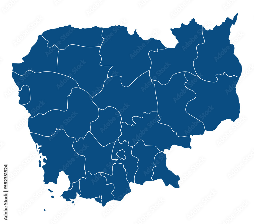 Cambodia map. High detailed with blue device province. Transparent background Stock Vector ...