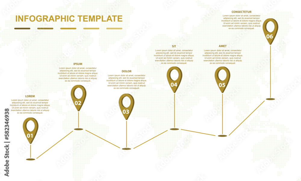 Vector de Stock Infographic template for business. six steps pin map ...