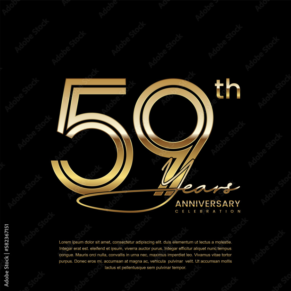 59th anniversary logo with gold color double line style. Line art ...