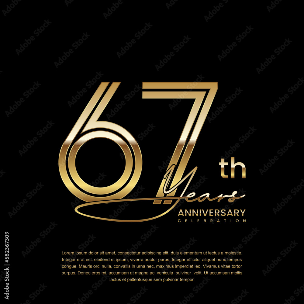 67th anniversary logo with gold color double line style. Line art ...