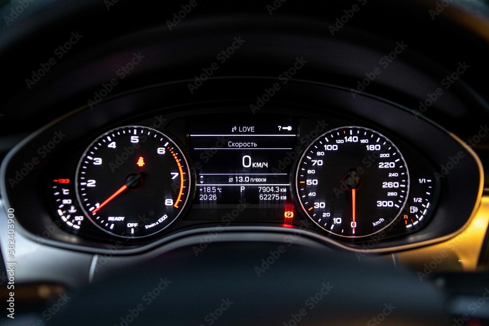 car speedometer and dashboard Audi A6 IV Stock Photo | Adobe Stock