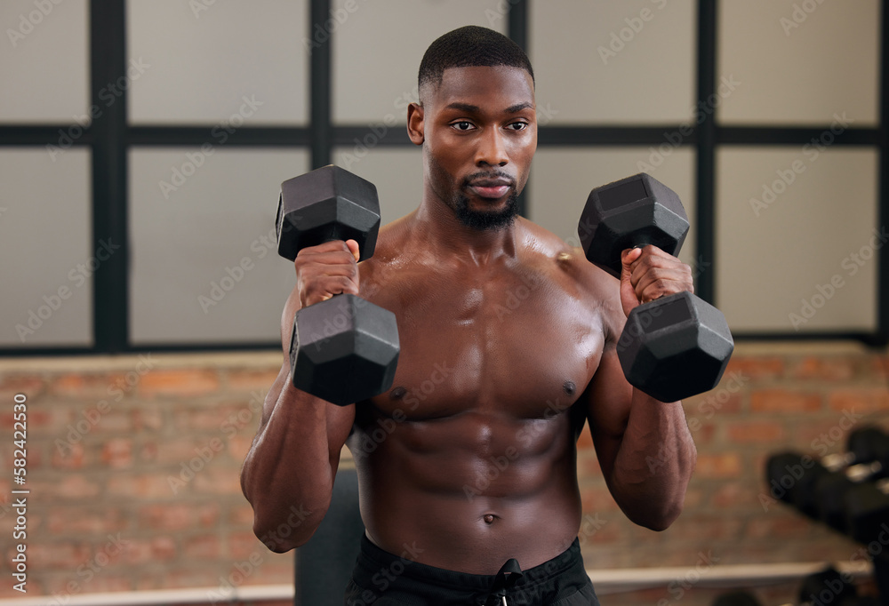 Black man, weight training and fitness of a athlete doing power lifting ...