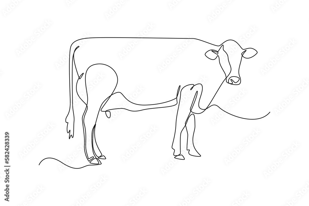 Continuous one-line drawing cow is turning to the right. Animals ...