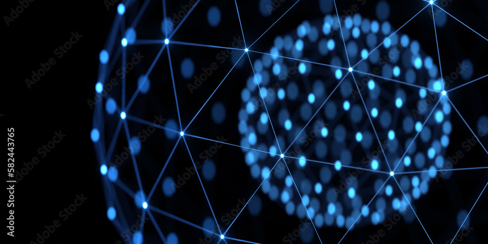 Blockchain Technology Connected Dot to Dot Background 3D realistic render flicker white blue dot ...