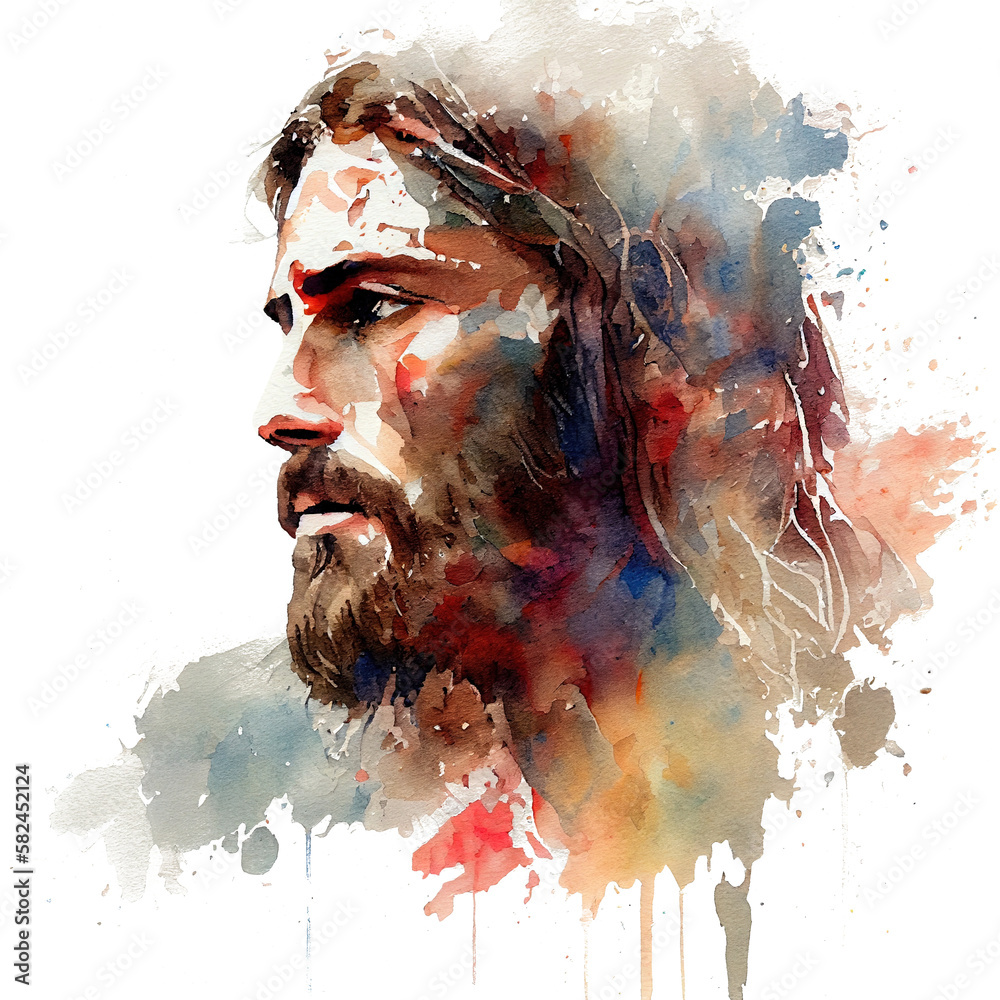 Watercolor drawing Jesus Christ. Dark and red colors. Friend and Savior ...