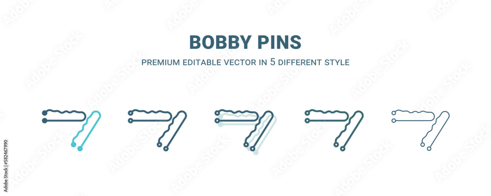 bobby pins icon in 5 different style. Outline, filled, two color, thin ...