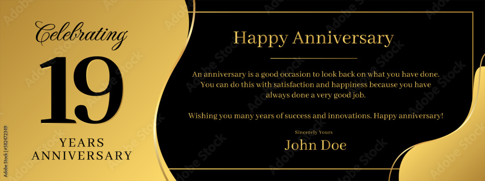 19 years anniversary, a banner speech anniversary template with a gold ...