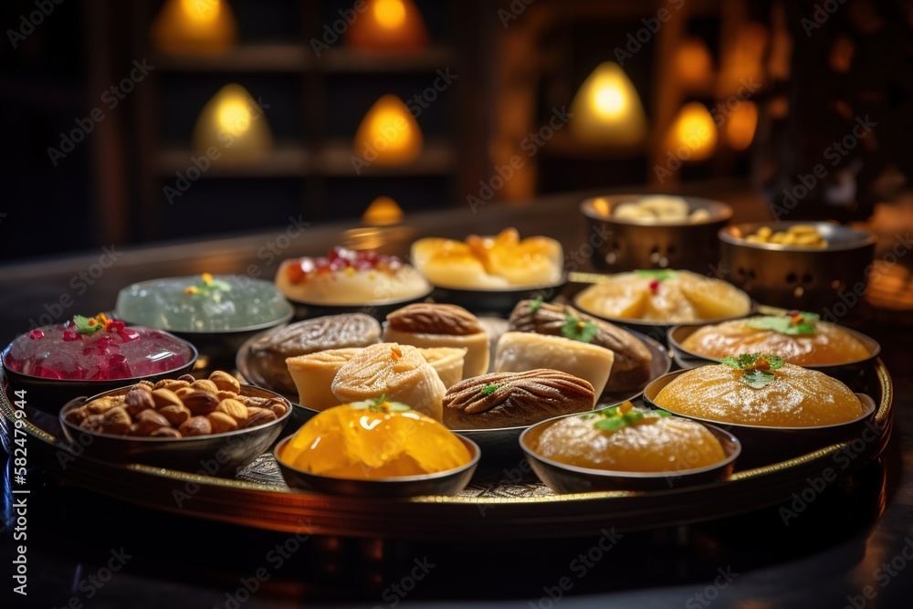 Tiny plates of persian and arabic food, tajines, pastries, jelly ...