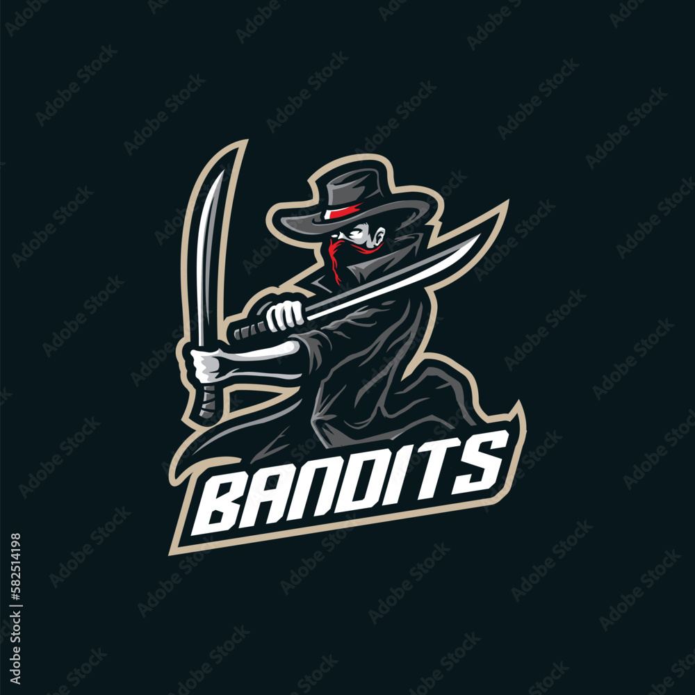 Vektor desain logo maskot bandit dengan gaya konsep ilustrasi modern ...