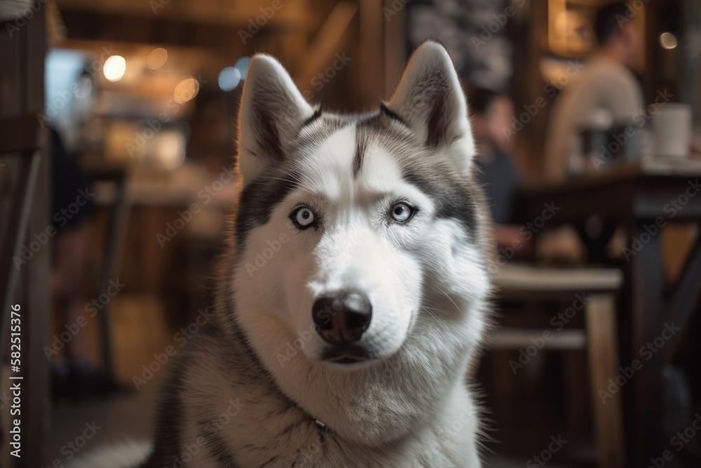 Thailand portrait of a Siberian Husky dog in a dog café. Generative AI ...