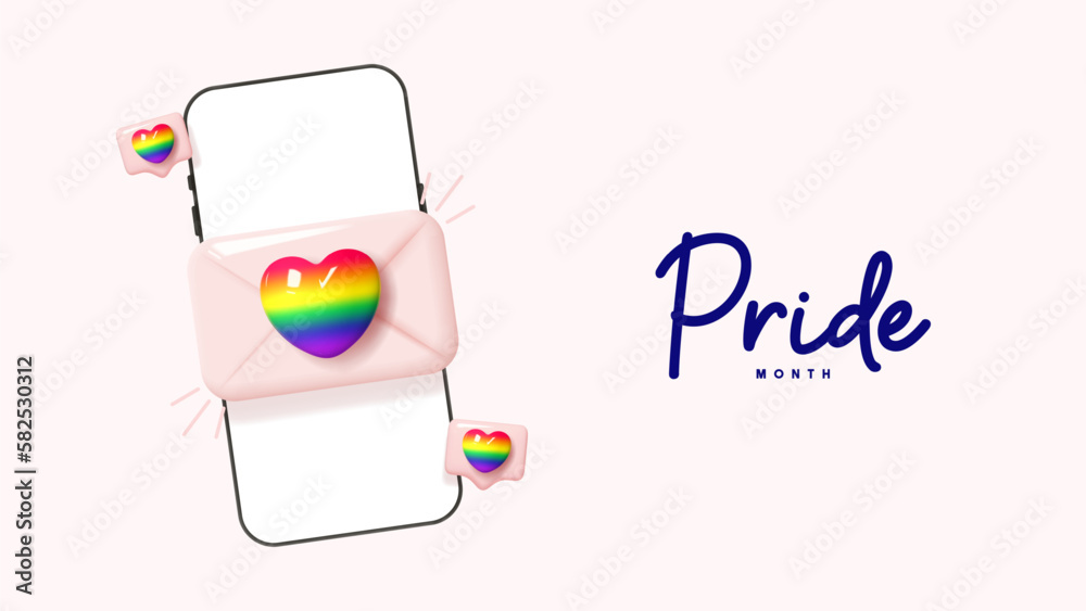 Image vectorielle Stock Pride month banner template. Phone with ...