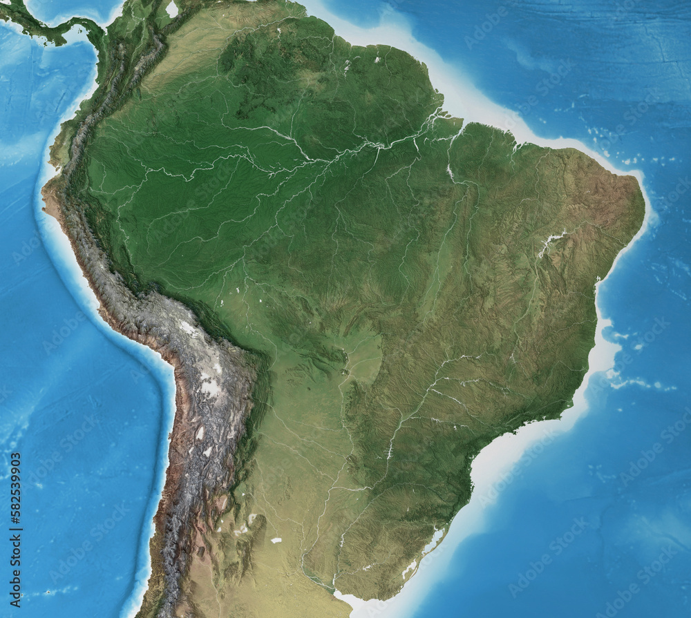 Стоковая иллюстрация «Physical map of Brazil. Geography and topography ...