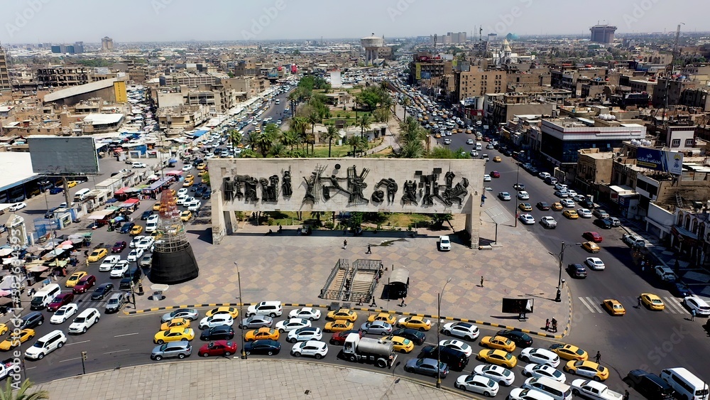 Tahrir Square is one of the main squares in the center of Baghdad, the ...