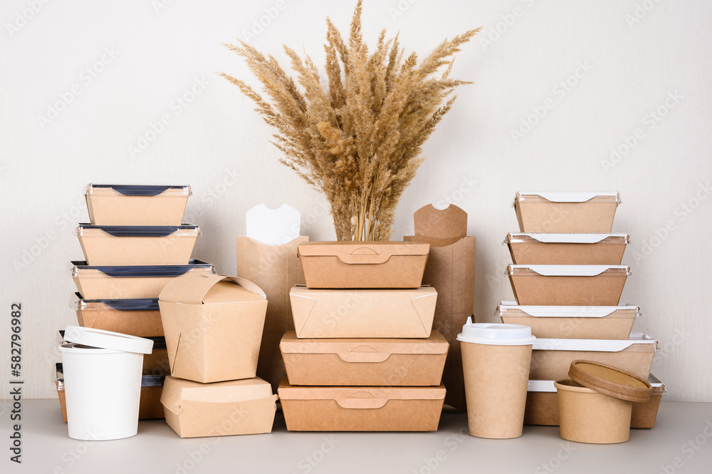 Containers and packaging for fast food made of paper and a bouquet of ...