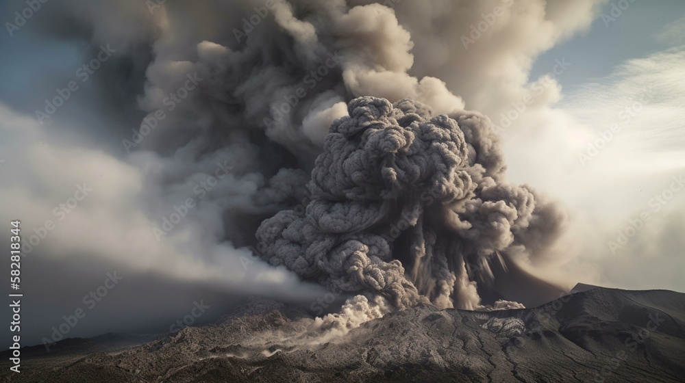 The explosive eruption of the volcano sending rocks and debris flying ...