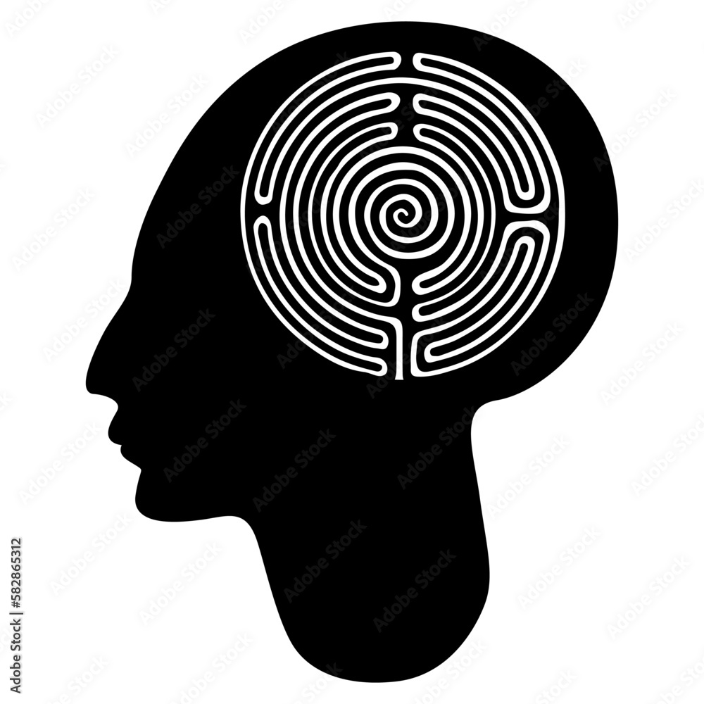Vector de Stock Round spiral maze or labyrinth symbol inside human head ...