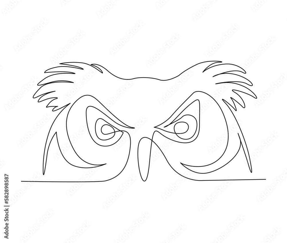 Continuous one line drawing of owl head. simple barn owl head line art vector illustration ...