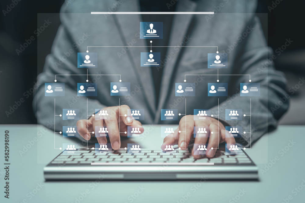 Stock-Foto „Organization chart with hierarchy structure of teams and ...