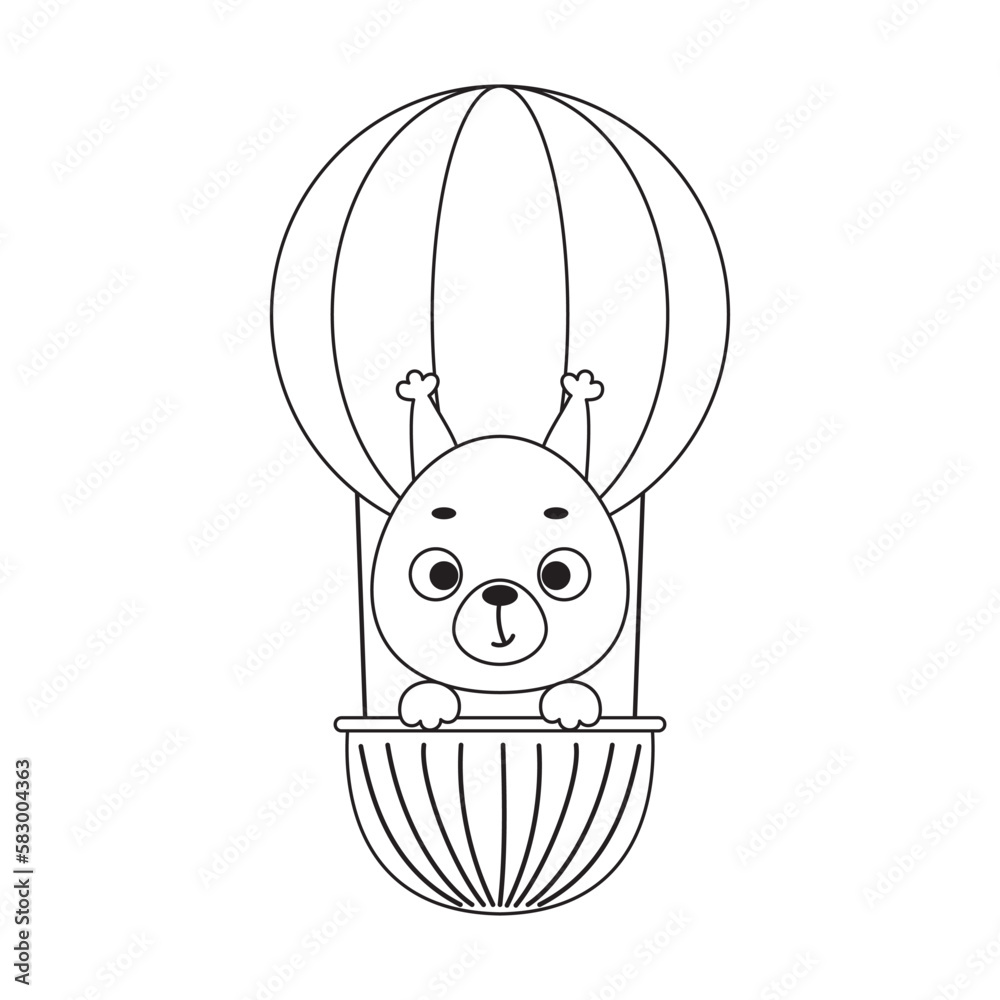 Coloring page cute little squirrel flying on hot air balloon. Coloring ...