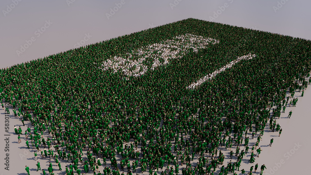 Aerial view of a Crowd of People, gathering to form the Flag of Saudi ...