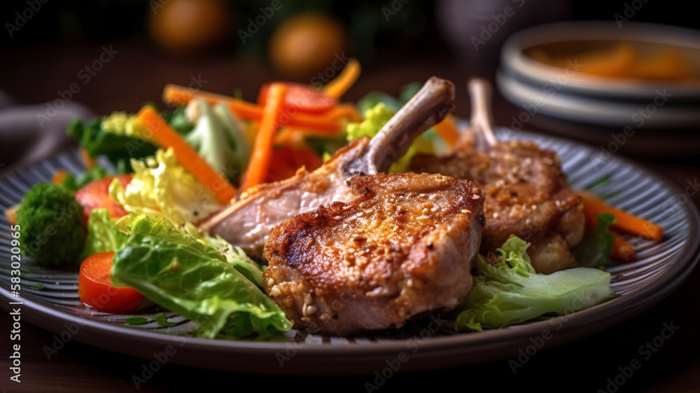 Savor the delectable taste of lamb chops and crispy chicken with a side ...