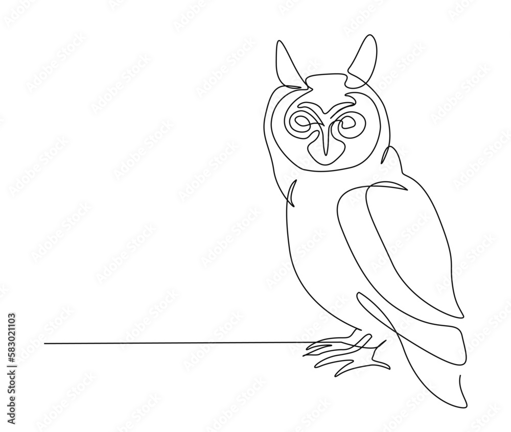 Continuous one line drawing of eagle owl bird. simple barn owl line art ...