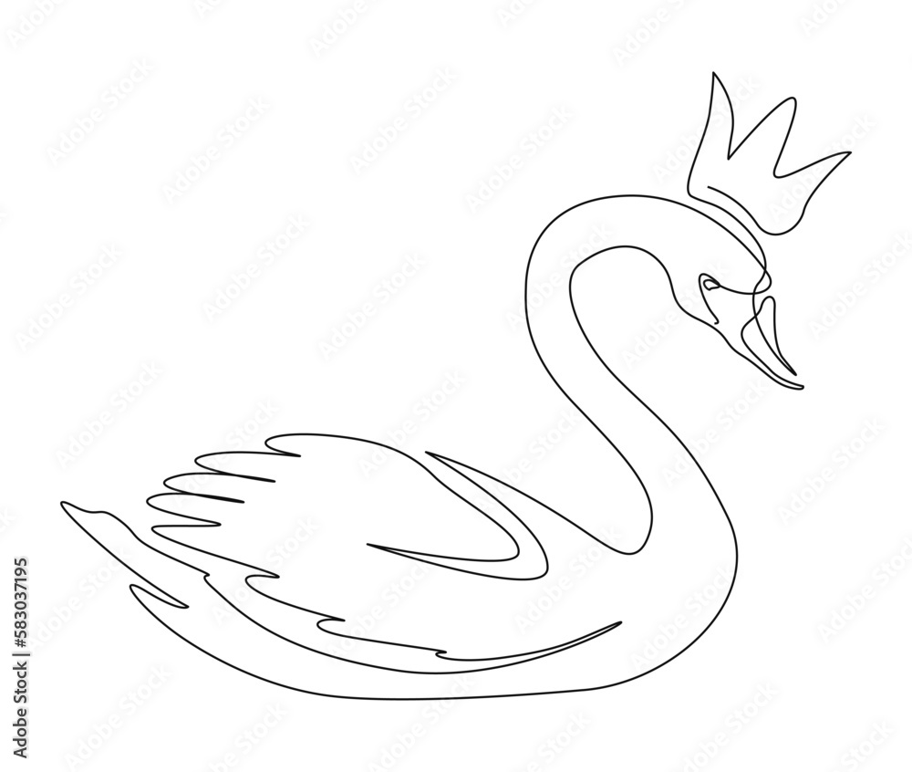 Continuous one line drawing of mute swan. Simple Princess swan outline ...