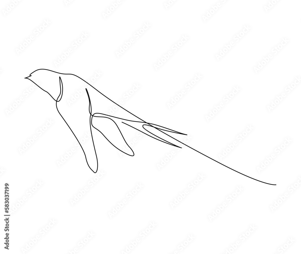 Continuous one line drawing of flying swallow bird. Simple barn swallow ...