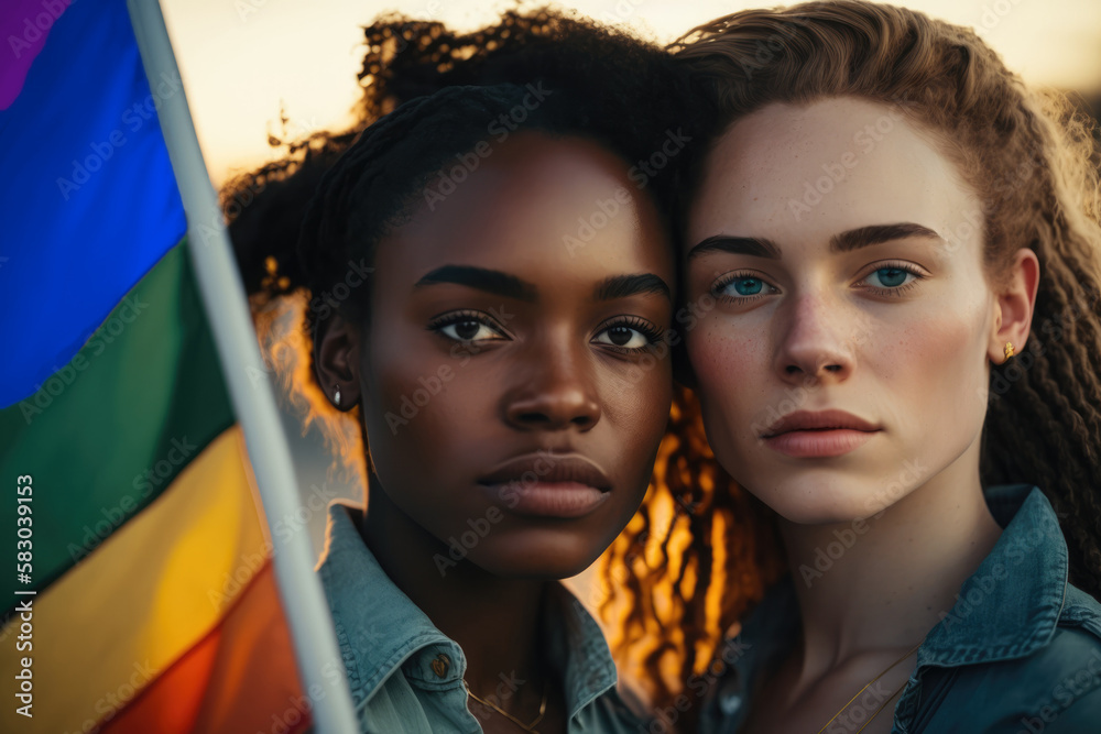 Stand for lgbt rights concept. Interracial couple of an african ...