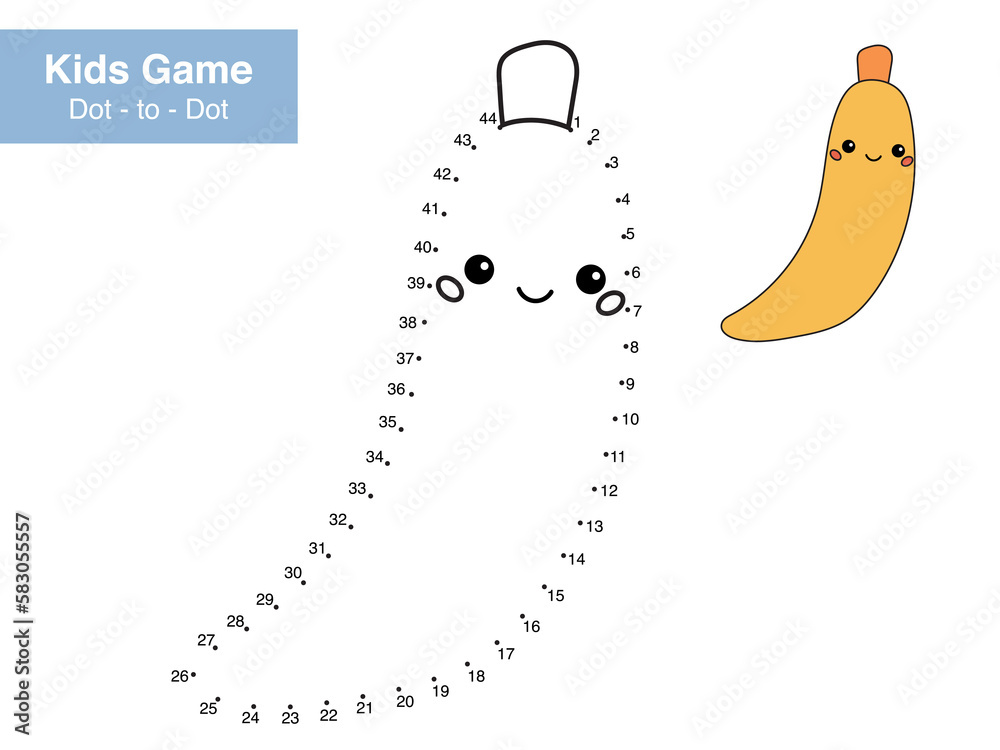 Vector de Stock Number puzzle game. Dot to dot. Cute kawaii banana ...